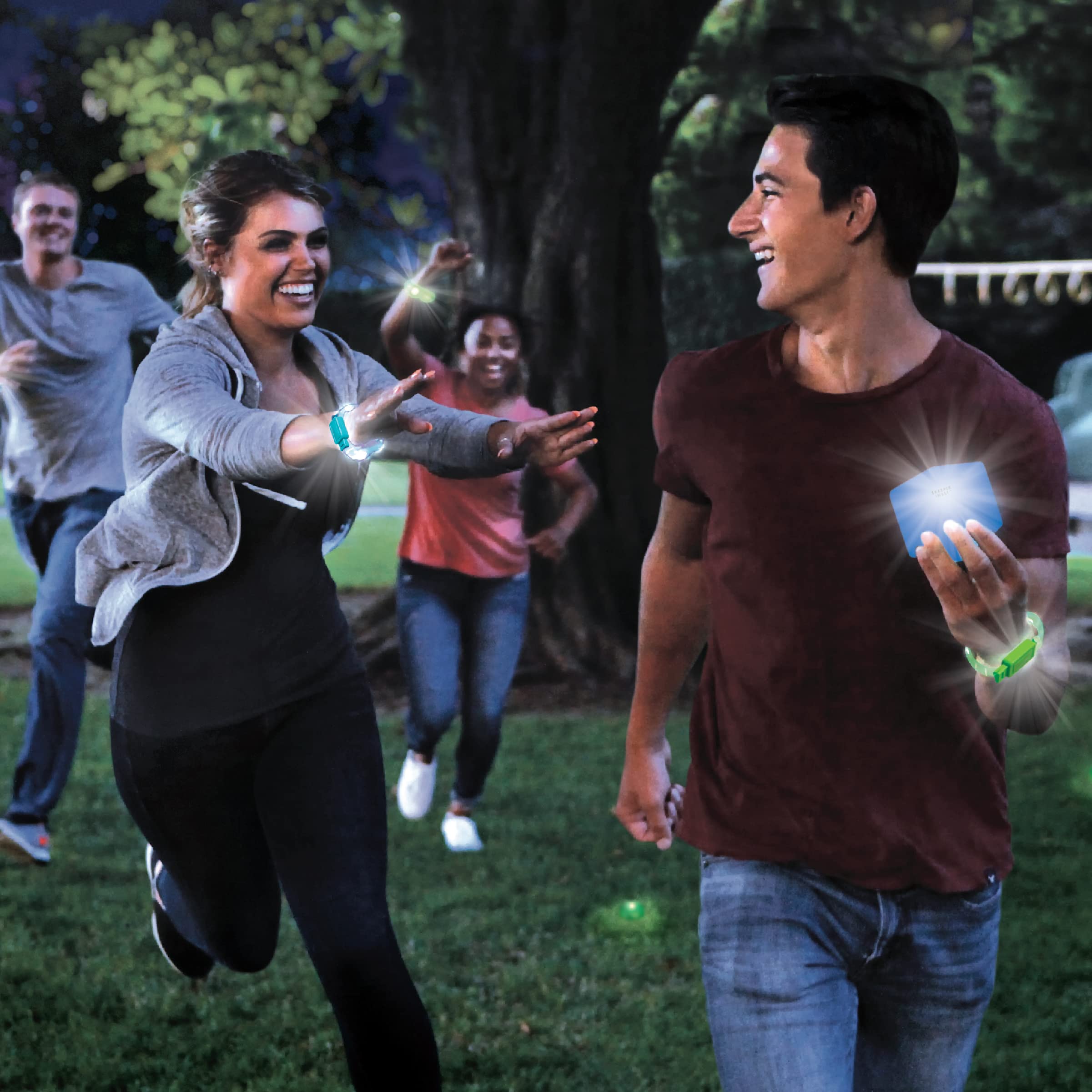 Black Series Capture The Flag LED Glow Set, 4-Player Kit, Two Teams, 4 Wristbands, 2 Cube Flags, 8 Zone Markers, Fun Outdoor Game for Day Or Night
