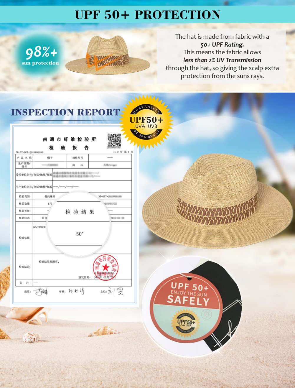 Comhats Women Straw Sun Fedora Hat for Women,Packable Beach Hat Wide Brim Panama Hat UV UPF 50+ Summer Hat Beige