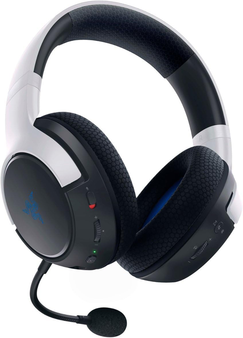 Razer Kaira Dual Wireless Gaming Headset for PlayStation 5 / PS5, PC, Mobile, PS4: Triforce 50mm Drivers - HyperClear Cardioid Mic - 2.4GHz and Bluetooth w/SmartSwitch - EQ Toggle - White/Black