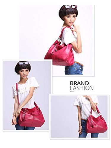 Vintage Leather Hobo Bags Top Handle Tote Handbags Cross body Shoulder Purse for Women (Hot pink)