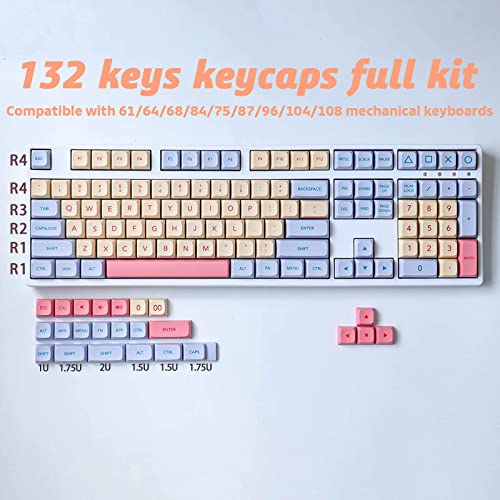 Hyekit PBT Keycaps 132 Keys Marshmallow Keycaps Dye-Sublimation Cute Keycaps XDA Profile Custom Keycaps for Cherry Gateron MX Switches Mechanical Keyboards