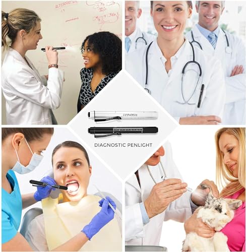 Generic Pen Lights for Nurses, 2 Pack Reusable Medical Light with Pupil Gauge and Ruler, White Light LED Penlight for Student Doctors EMT (Black/White)