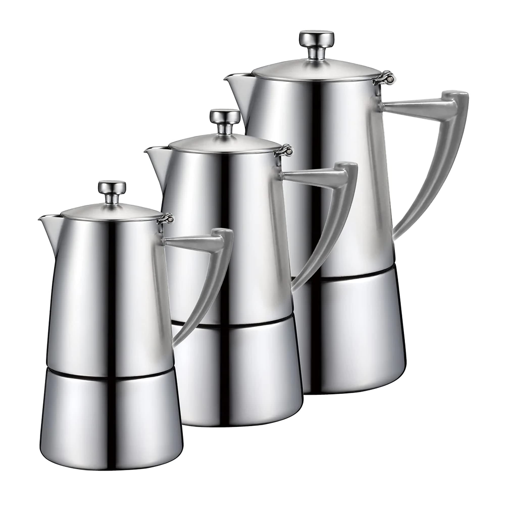 CUISINOX Roma Satin Stainless Steel Moka Pot Stovetop Espresso Maker, 6-Cup