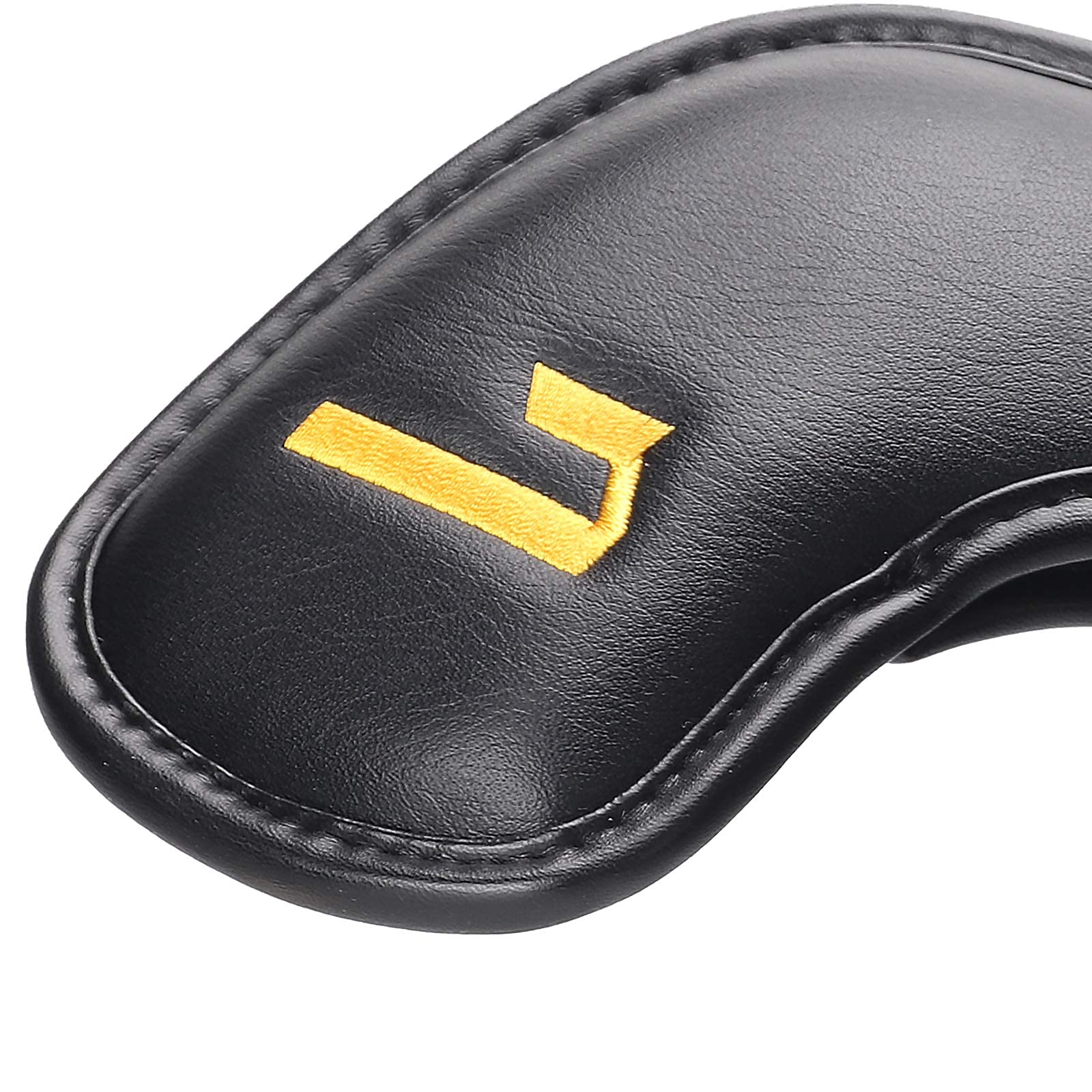 Black 11pcs Golf Iron Covers Long Neck Iron Head Covers, Golf Head Covers Black Leather Iron Covers, Golf Club Covers with Yellow No. Fit Taylormade M2 Callaway Rogue X Ping G710