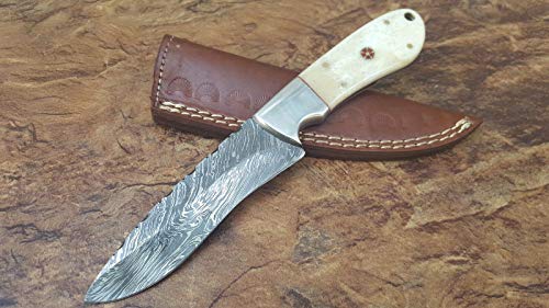 Carepro Hand Forged Damascus Steel Knife Bone Handle Custom Made Hunting Knife