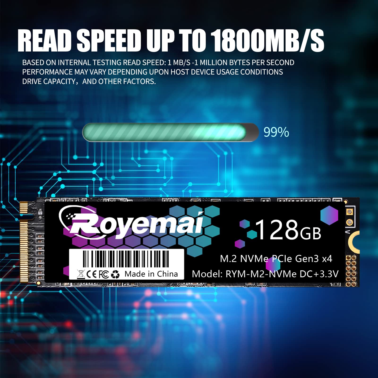D DUOMEIQI 128GB SSD PCIe NVMe Gen3x4 M.2 2280 Internal Solid State Drive, 3D NAND TLC (Read/Write Speed up to 1800/600 MB/s), 128GB SSD Compatible with Laptop and PC Desktop