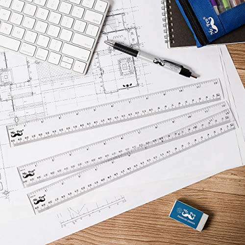 Mr. Pen- Ruler, Rulers 12 inch, Pack of 3, Clear Ruler, Plastic Ruler, Drafting Tools, Rulers for Kids, Measuring Tools, Ruler Set, Ruler inches and Centimeters, Transparent Ruler