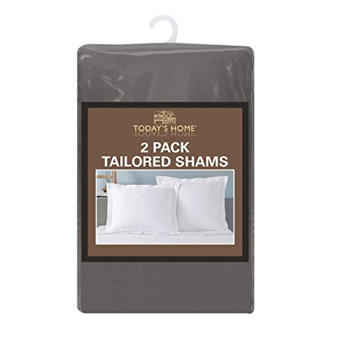 Today’s Home Tailored Bed Pillow Shams, Cotton Blend Design, Standard, Grey, 2-Pack