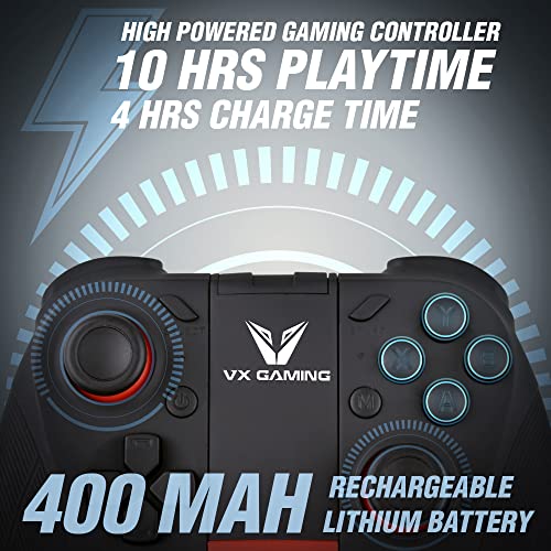 Volkano VX Gaming Bluetooth Contoller w/Phone Holder, Functional D-Pad, 2 Analog Sticks, 10 Action Buttons 10-Hr Playtime, Compatible w/VR Headset Android iOS Windows XP [Black/Red] - Command Series
