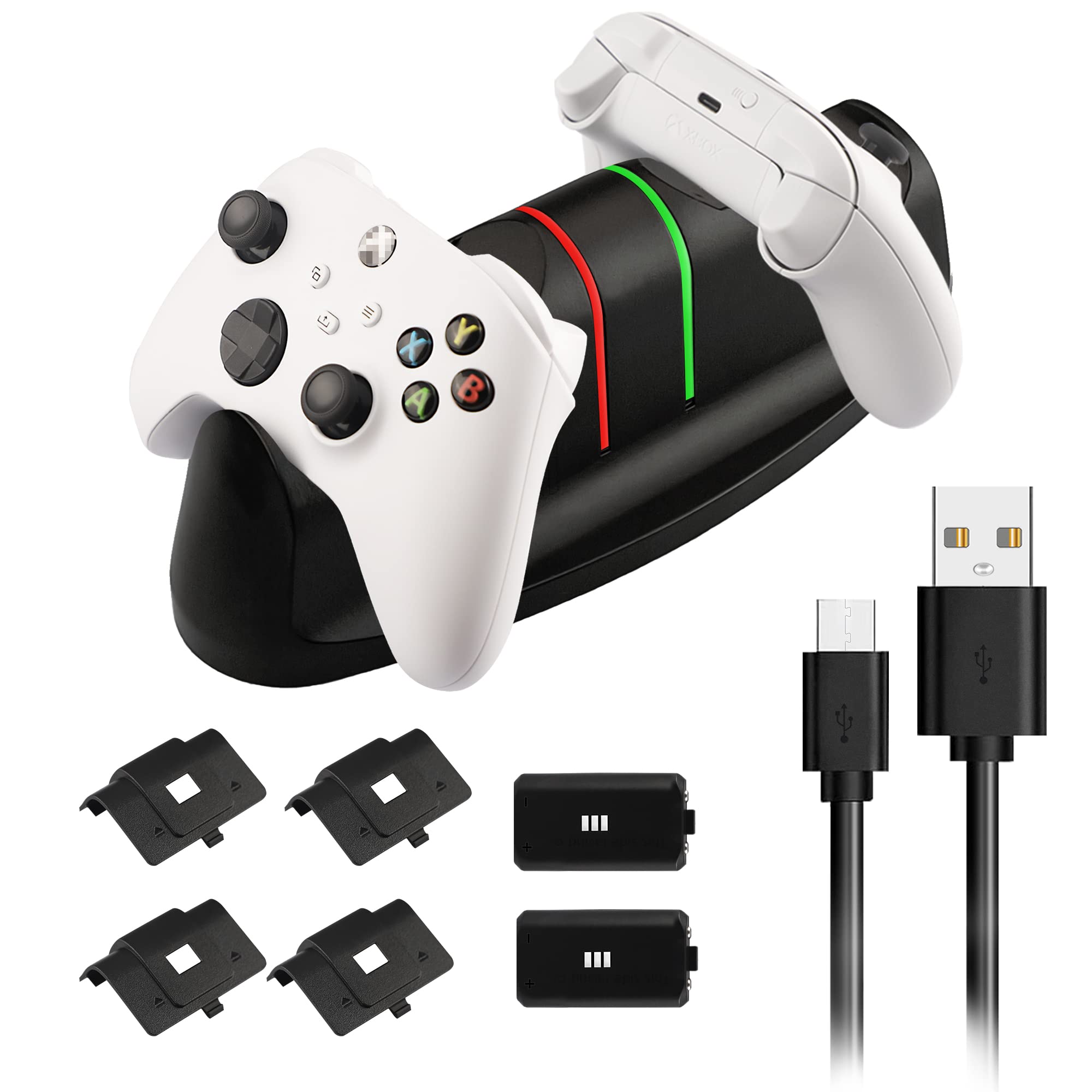 Controller Charger for Xbox Series X, Charger Stand Dock and Rechargeable Battery Pack for for Xbox One/One X/One S/One Elite/Series X/Series S Controller, with Battery Cover and Charging Cable