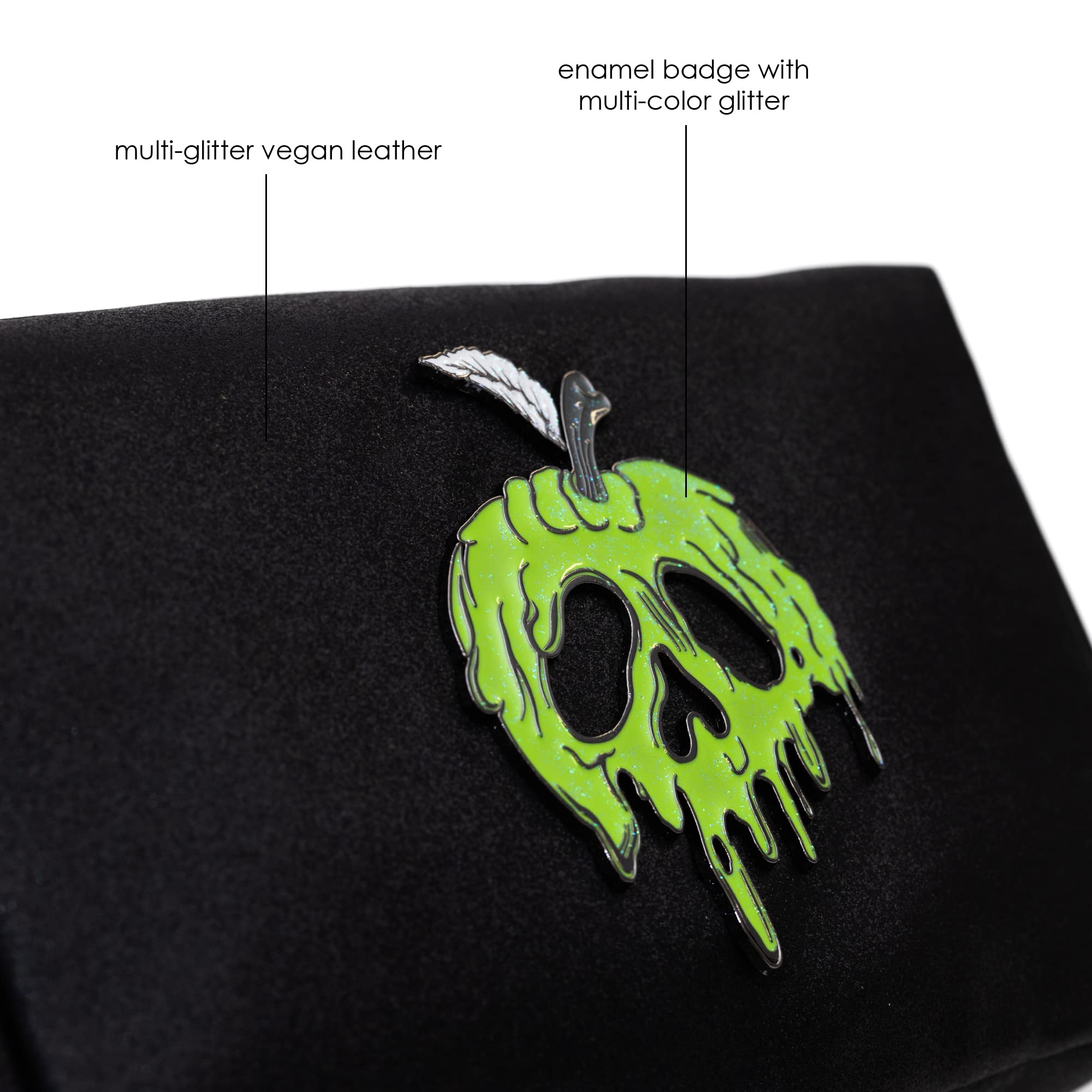 Disney Bag, Cross Body, Rectangle, Snow White Poisoned Apple Emblem, Glitter Black, Vegan Leather