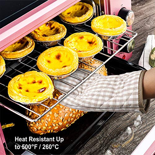 Oven Mitts and Pot Holders, 5 pcs Heat Resistant Cotton Vintage Gingham Oven Mitts and Potholders Hot Pads Mats Coasters Set for Cooking Baking (Light Brown Set)