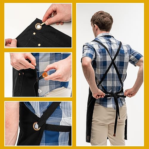 Royal Quisine Chef Apron β Cotton Aprons for Men and Women β Professional Cooking Apron for BBQ, Barista, Chef, Gardener β Comfortable Waist Apron with X-Shaped Straps β Korean Embroidery
