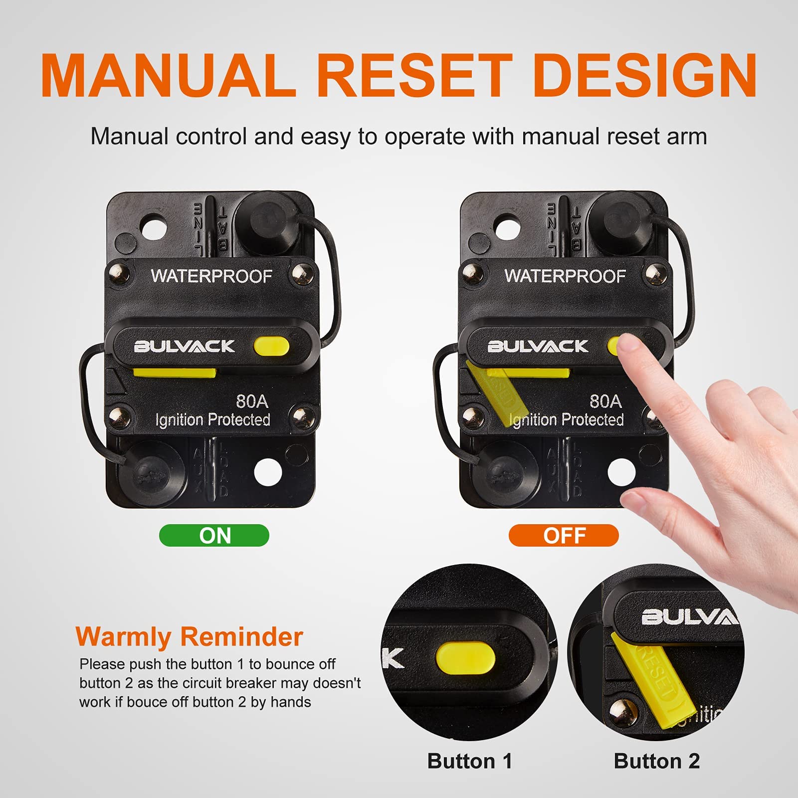 BULVACK 150 Amp Circuit Breaker with Manual Reset for Car Marine Trolling Motors Boat ATV Manual Power Protect for Audio System Fuse, 12V-48V DC (150A)