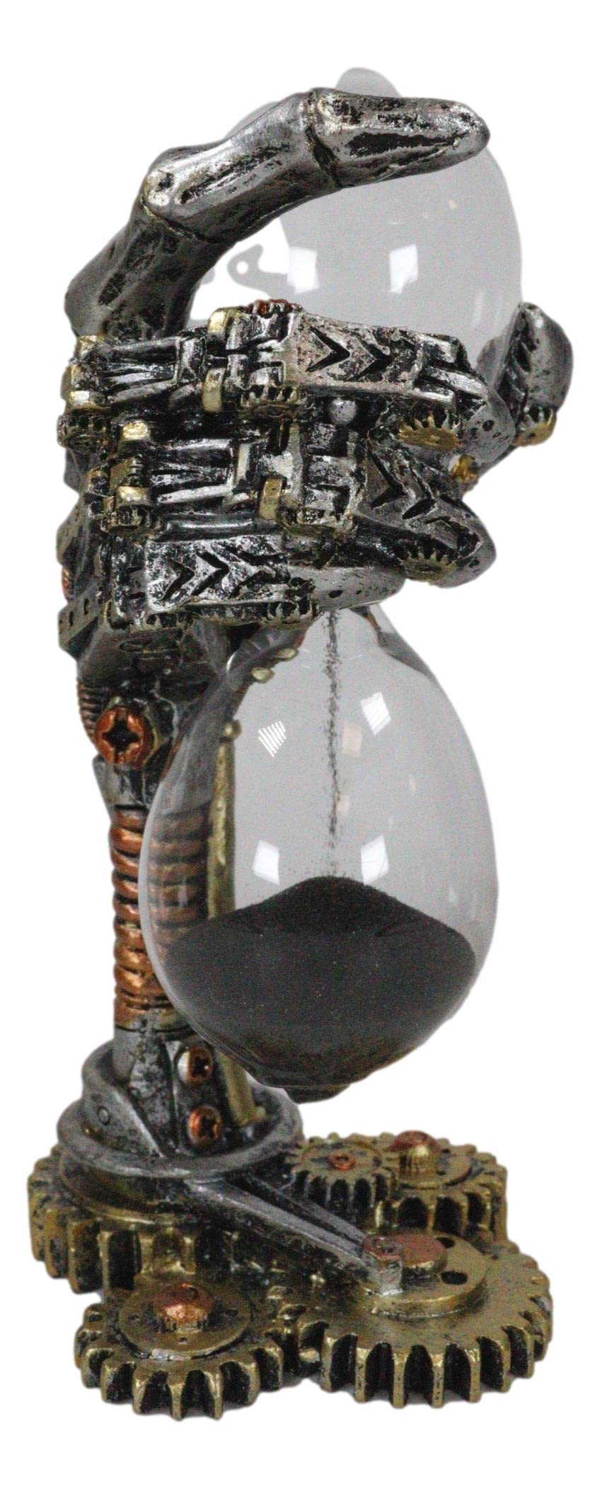 Ebros Gift Chronos Eternity Time Warp Machine Steampunk Robotic Cyborg Hand Gearwork Clockwork Sand Timer with Black Sands Figurine Victorian Industrial Sci Fi Sandtimer Accent Decor