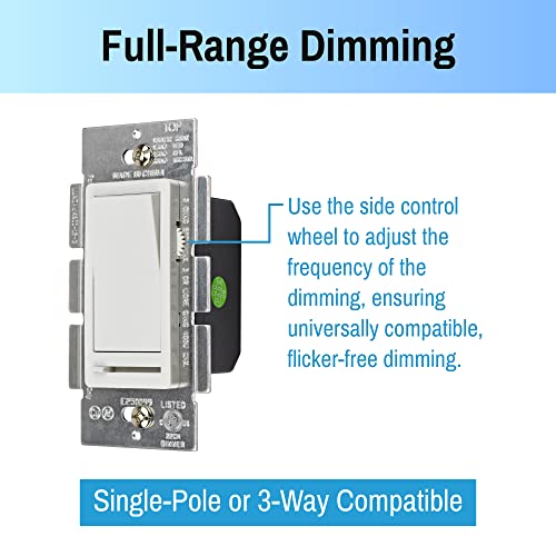 CLEANLIFE Single Pole LED Dimmer Switch - Modern, Low Profile TRIAC Dimmer Light Switch - 3-Way Rocker - Universally Compatible with All UltraLux Light Fixtures - Light Switch Cover Plate Included