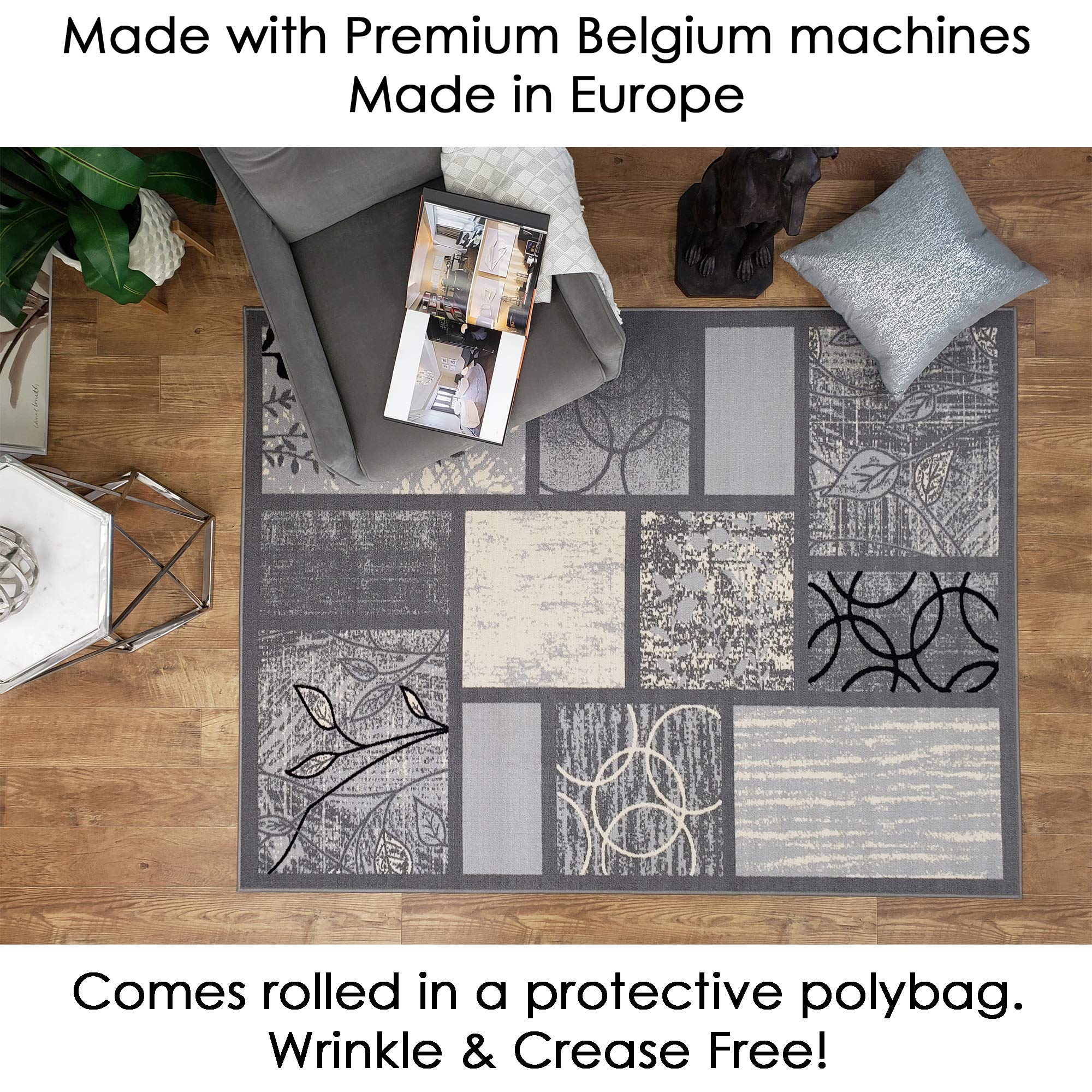 Indoor Doormat Rubber Backed,30 inch x 18 in, Grey Geometric, Non Slip, Kitchen Rugs and Mats