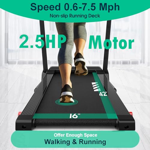 Impremey Folding Treadmill with Incline, Electric Treadmill with 42β x 16β Large Running Belt, Heart Rate Monitor, Easy Assembly, 64 Preset Programs, 7.5 Mph Speed, 2.5HP, Compact Design for Home