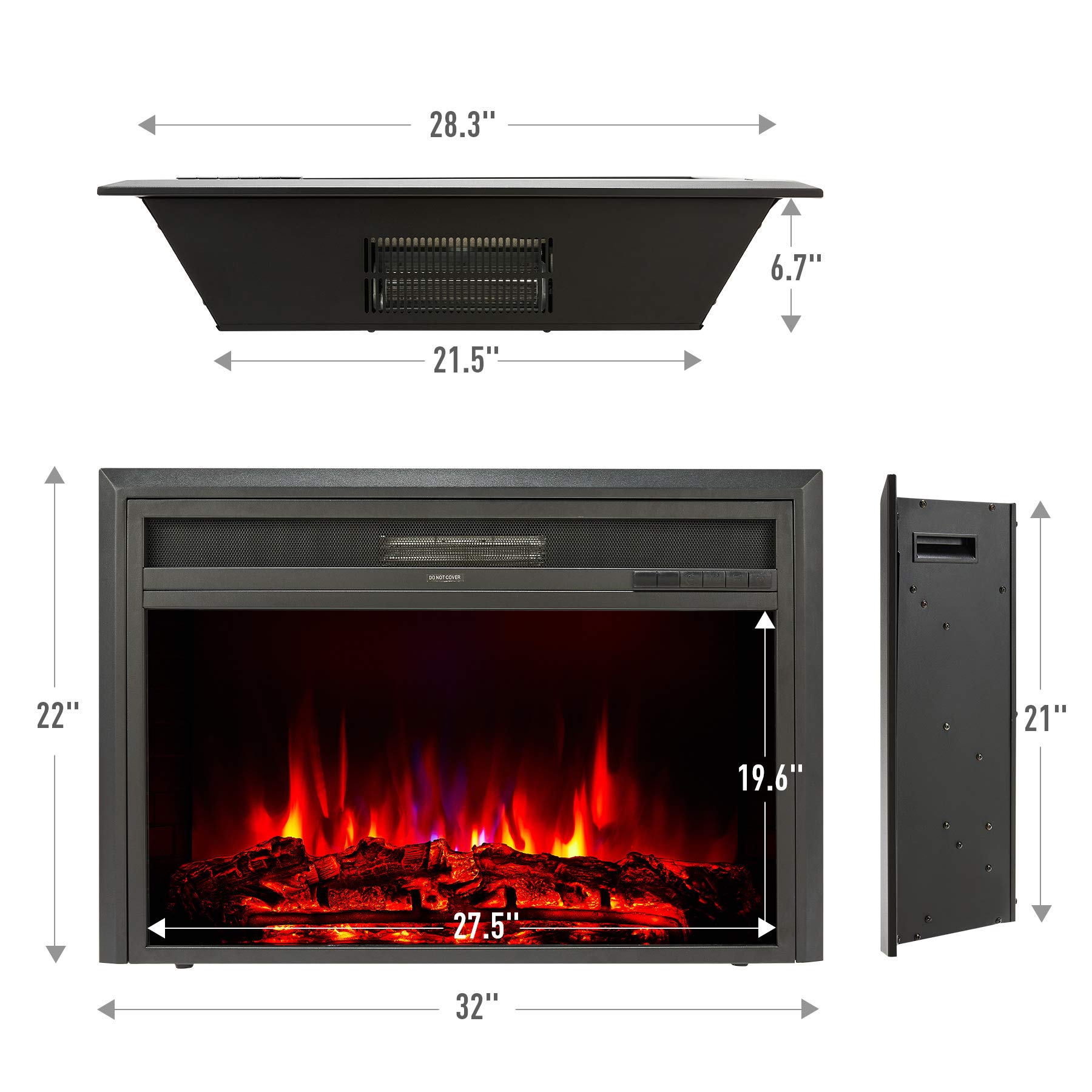 VONLUCE 32 Inch Embedded Space Heater, Recessed Electric Fireplace Insert with 750/1500W Heating Modes, 6 Flame Effects, Remote Control and Thermostat for TV Stands Mantels & Living Room, Black
