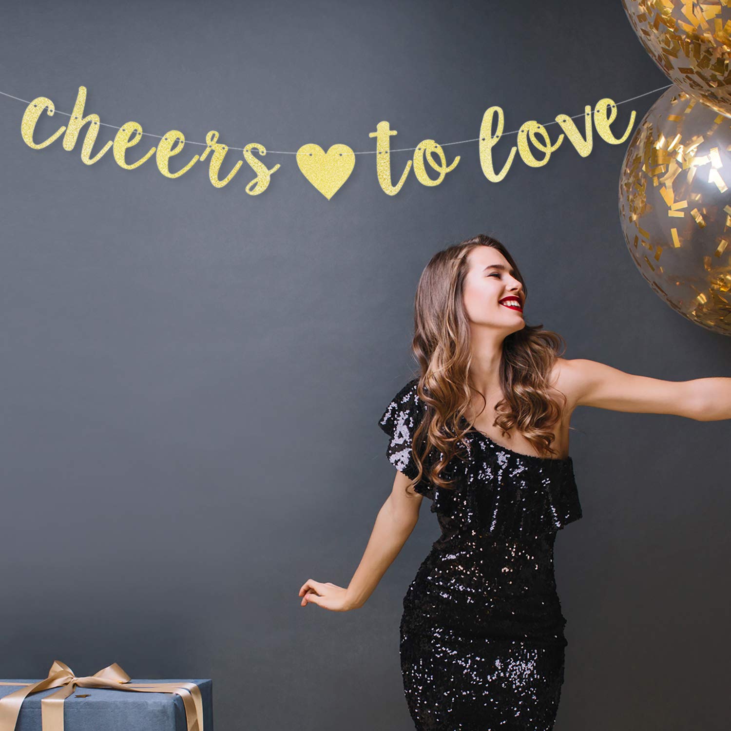 LINGTEER Cheers to Love Gold Glitter Bunting Banner Perfect for Wedding Engagement Anniversary Bridal Shower Party Gift Decorations Backdrop Sign.