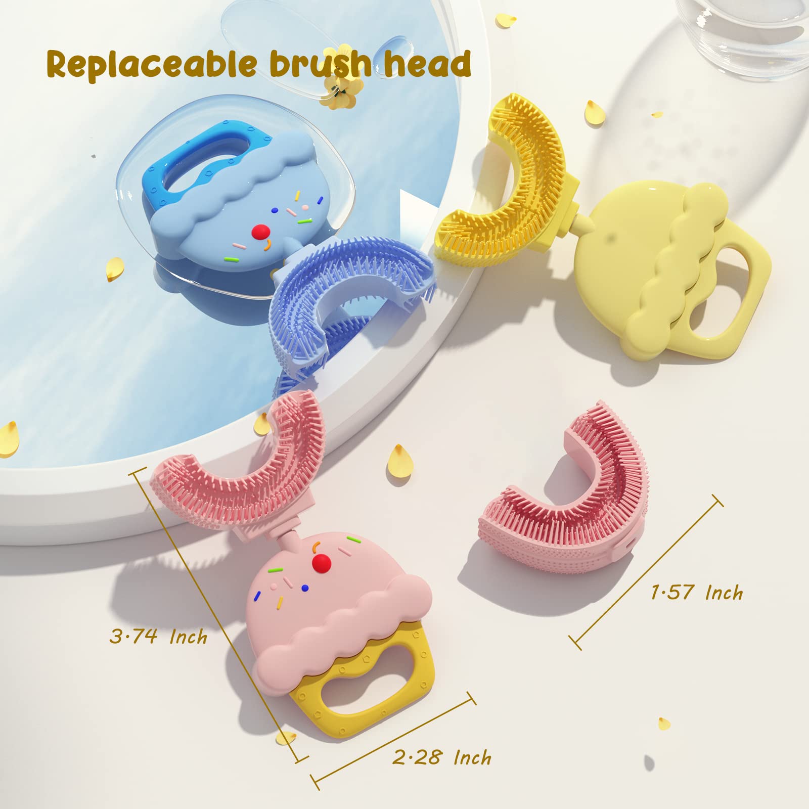 Kids U-Shaped Toothbrush,Soft Silicone Toothbrush Head, Manual Training Tooth Brush, 360° Oral Teeth Cleaning Design for Toddlers and Children Age 6-12,Yellow