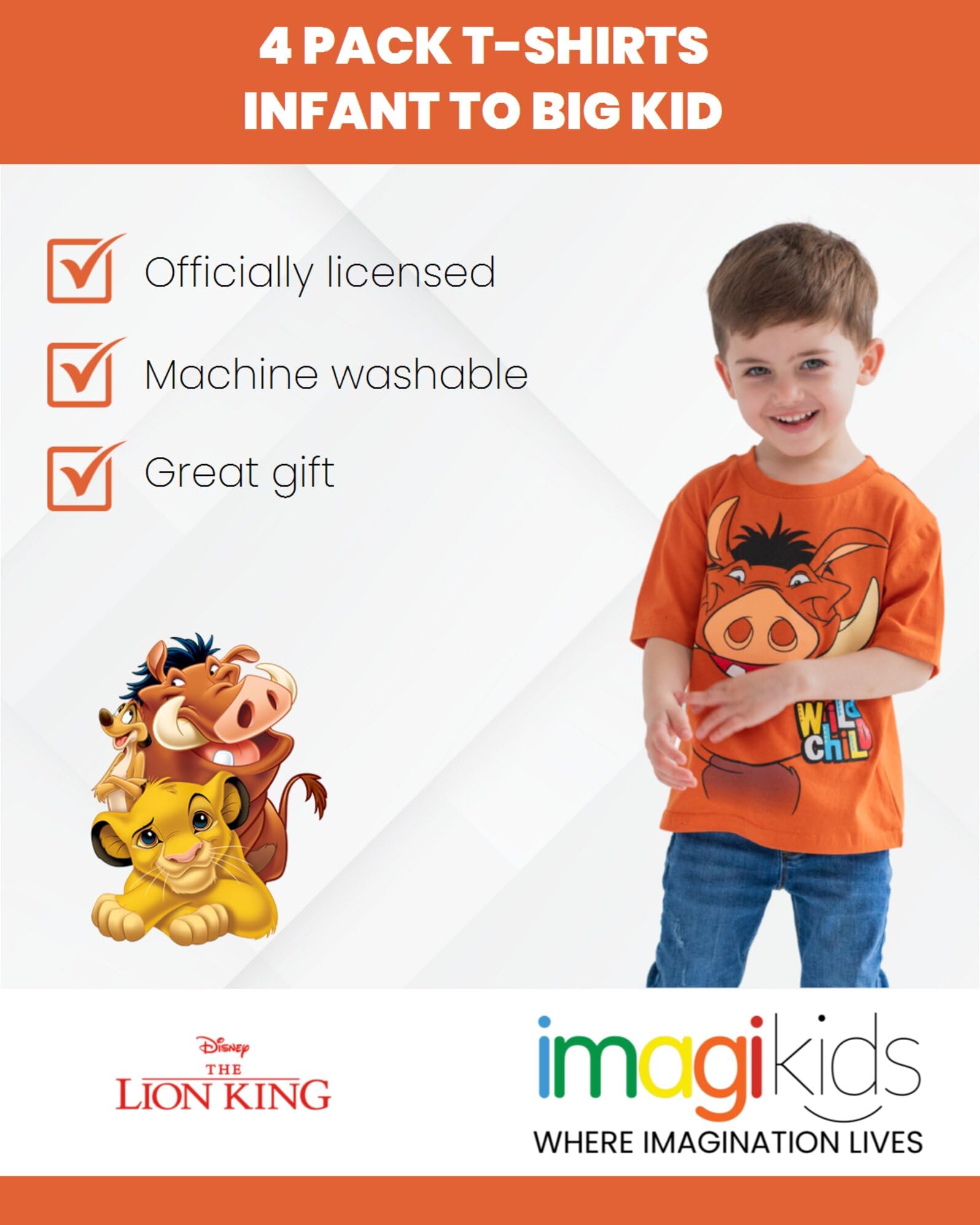 Disney Lion King Simba Pumbaa Nala Infant Baby Boys 4 Pack Graphic T-Shirts Lion King 18 Months