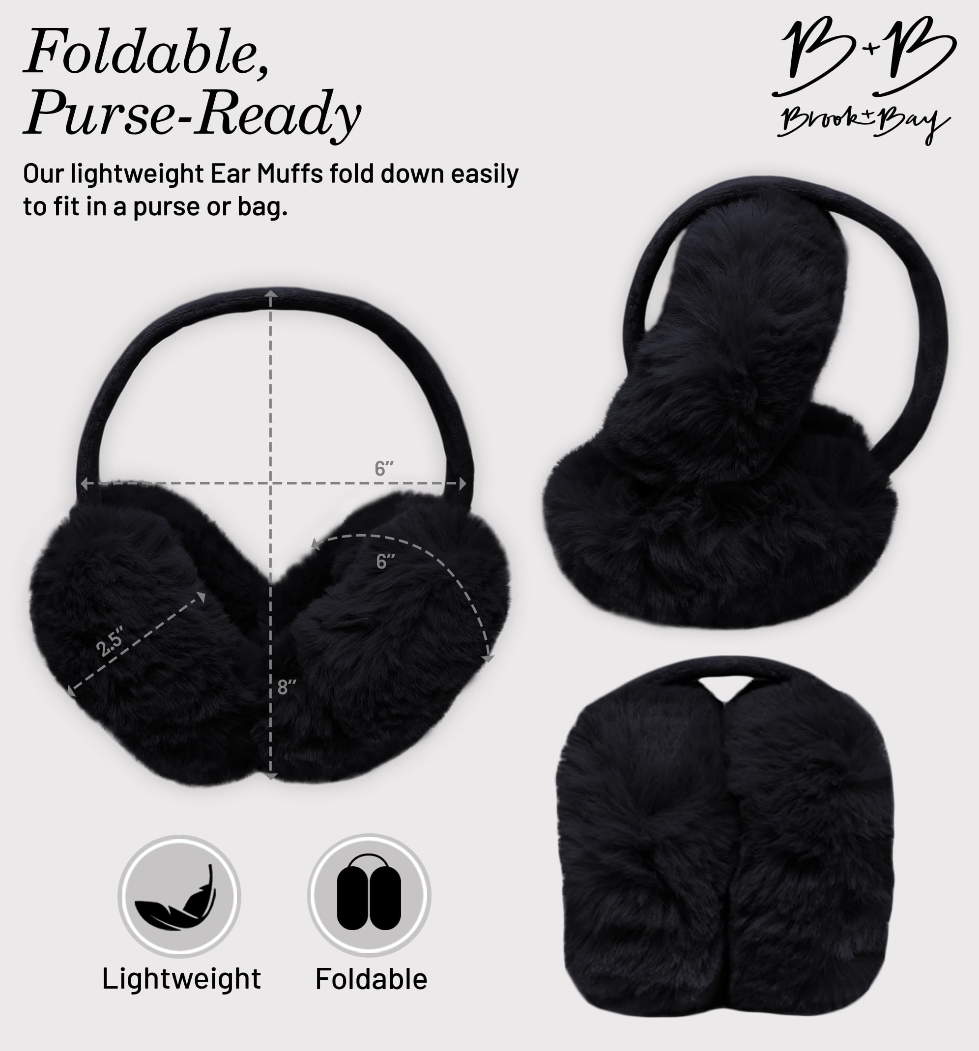Brook + Bay Fleece Ear Muffs - Cozy & Foldable Earmuffs - Winter Ear Warmers for Women - Soft & Warm Ear Muffs for Women