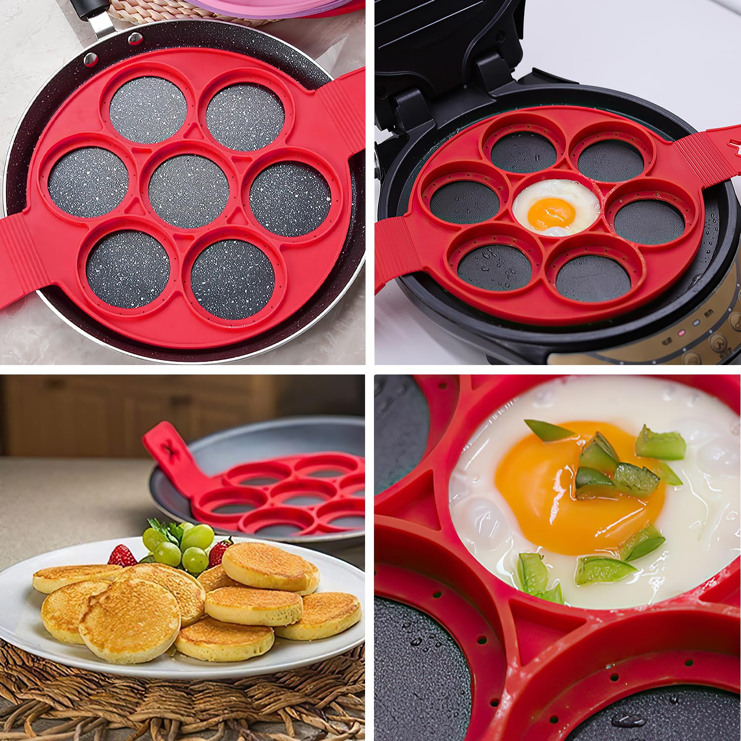 Generic Flip Cooker Pancakes Mold,Flip N Cook Silicone Pancake Mold,Flip and Cook Pancake Maker,Silicone Pancake Molds Fried Egg Mold Reusable(2 pcs+1 brush)