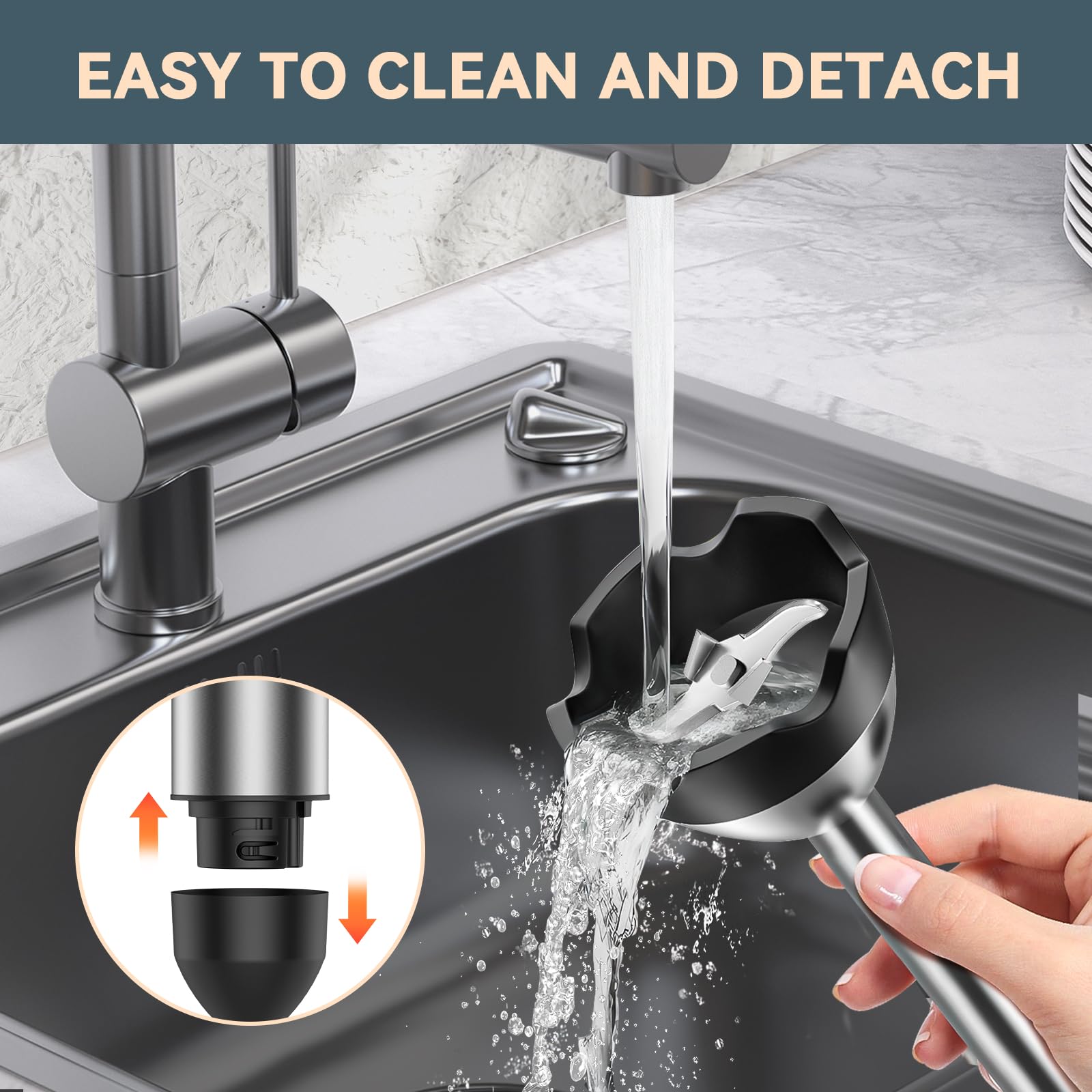 LINKChef 7 in 1 Immersion Blender Scratch Resistant, 2 Titanium Steel Blades 800W Hand Blender, 20 Speed and Turbo Mode Stick Blender Immersion with Whisk, Milk Frother, Food Processor, Beaker