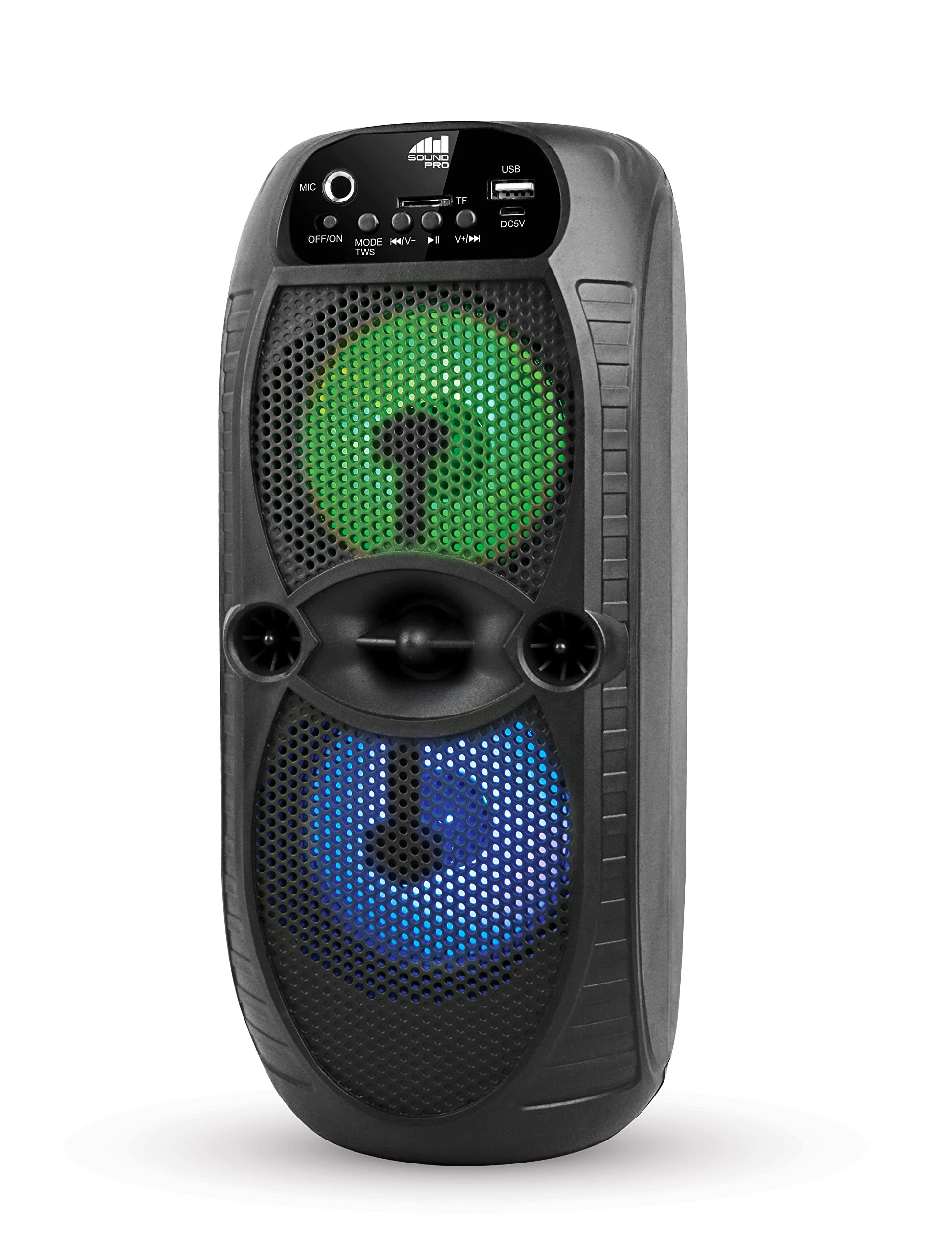 Naxa Electronics NDS-4503 Portable Dual 4″ Wireless Party Speaker with Disco Lights, Up to 2 Hours Play Time, FM Tuner, USB Port, MicroSD Card Slot, and 3.5mm Input, Black