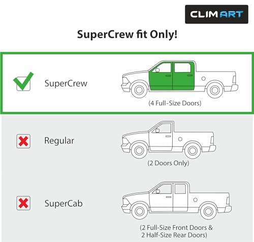 CLIM ART in-Channel Incredibly Durable Rain Guards for Ford F150 2009-2014 SuperCrew, Original Window Deflectors, Vent Deflector, Vent Window Visors, Dark Smoke Truck Accessories, 4 pcs. - 609010