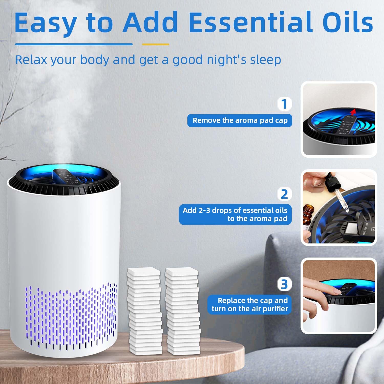 HIHEPA 40 Pack Mini Diffuser Refill Pads, Aroma Pads Replacement Compatible with Aroeve MK01 Air Purifier,Essential Oil Pads Replacement for Aroeve Air Purifier MK01