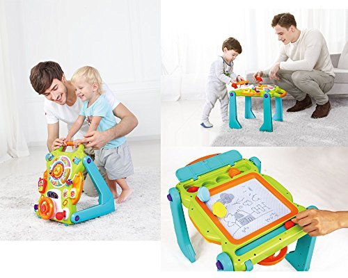 NuoPeng 3 in 1 Baby Sit-to-Stand Walker, Activity Center, Entertainment Table, Drawing Board (White with Gray)