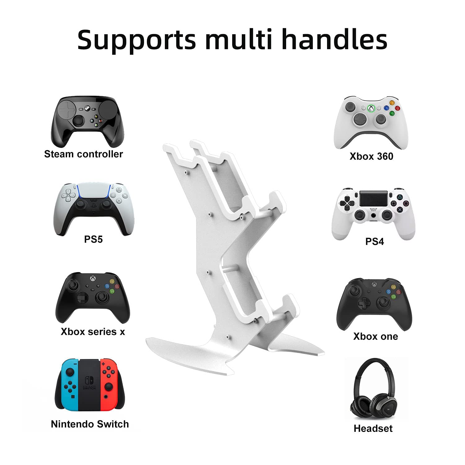 Controller Holder, Game Controller & Headset Stand for Xbox One, Xbox Series X/S, NS, PS4, PS5, PC, Headset, DOYO Aluminum Metal Headset Mount Universal Organizer for Gamepad Gaming Accessories，White