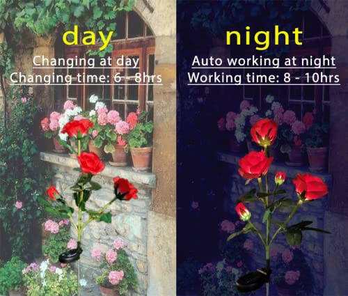 Red 2 Pack, Solar Garden Lights Decorative, 10 Rose Lights Flowers LED for Garden Yard Patio Pathway Lighting, Decorative Flower lamp, Rainproof(Red)