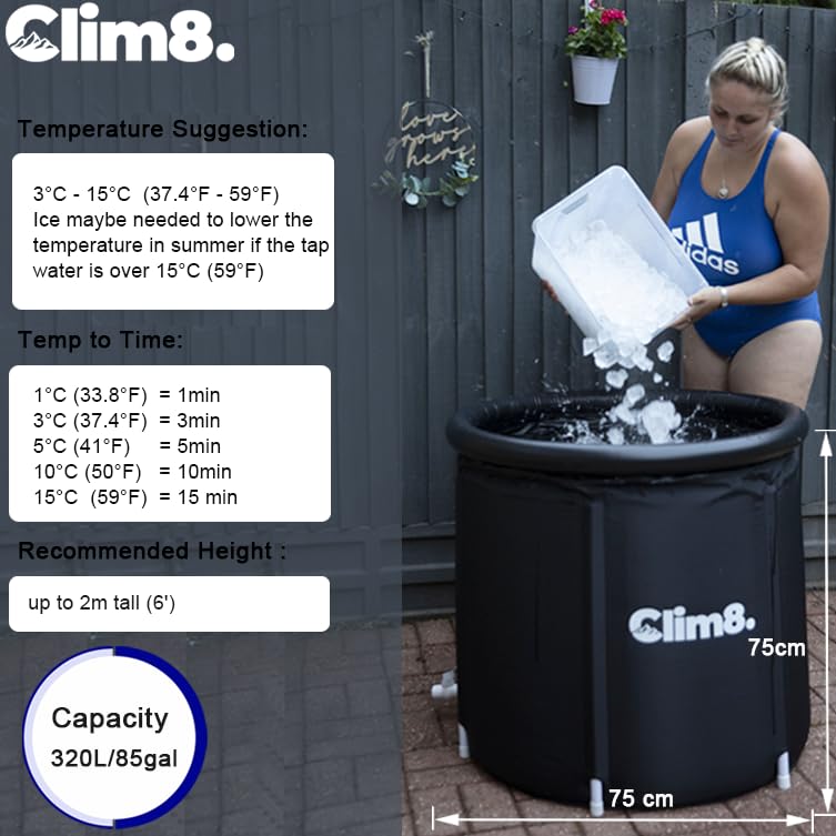 Clim8 Ice Bath Tub for Athletes: 85 Gallons Cold Plunge Tub with Lid, Insulated 4 Layers Portable Freestanding Ice Plunge Tub for Recovery