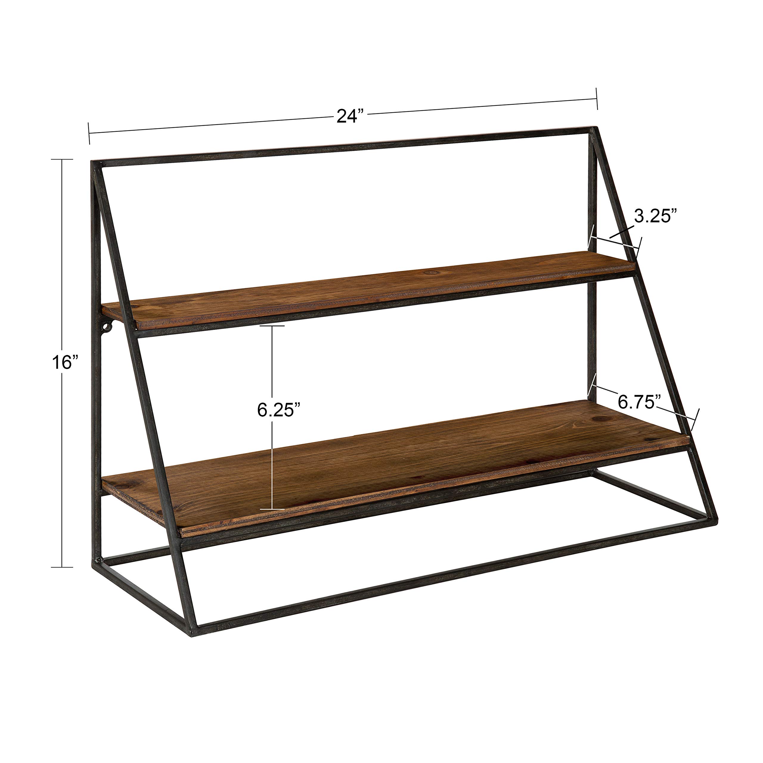 Kate and Laurel Lander Rustic Hanging Wall Shelf, 24" x 8" x 16", Rustic Brown and Black, Two Tiered Farmhouse-Inspired Shelves for Wall