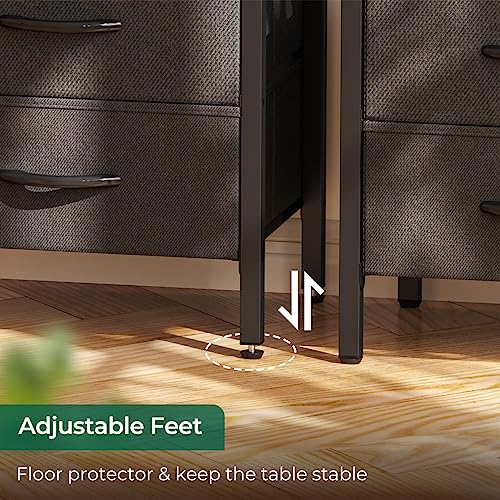 Huuger Nightstand with Charging Station, Side Table with Fabric Drawers, End Table with Open Shelf, Bedside Table with USB Ports and Outlets, Night Stand for Bedroom, Rustic Brown