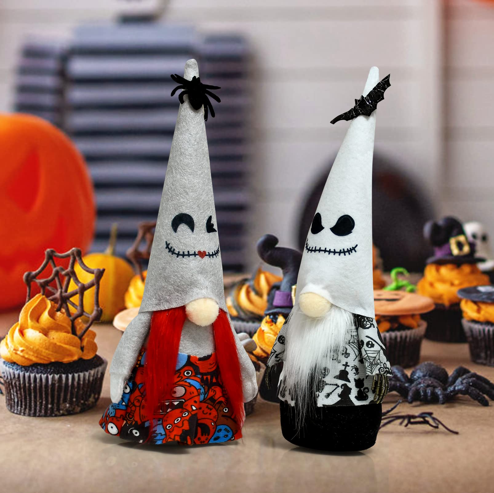 BORN FAIR Halloween Gnomes Plush,2PCS Handmade Scandinavian Tomte for Halloween Table Ornament, Tiered Tray Decor,Halloween Home Decor