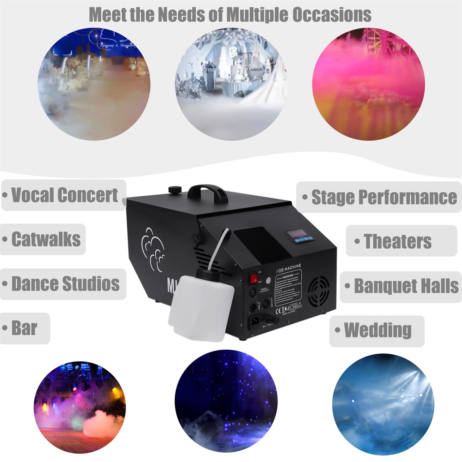 DYRABREST Modern 1200W Low-Lying Smoke Machine, DMX Fog Machine with Remote Control, Stage Effect Fog Machine for Stage, Disco, Halloween, Wedding, Performance, Smoke Coverage: 860-1076ft²