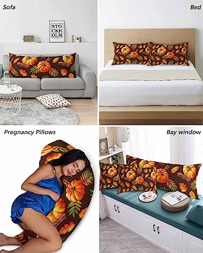 Edwiinsa Fall Pumpkin Pillow Covers Standard Size Set of 2 Bed Pillow, Brown Autumn Maple Leaves Farmhouse Plush Soft Comfort for Hair/Skin Cooling Pillowcases with Envelop Closure 20''x26''