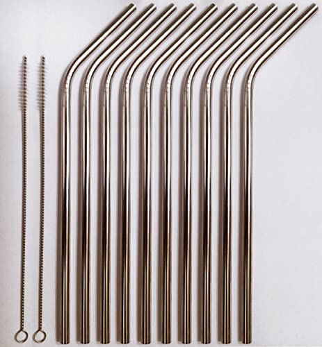 CocoStraw 10 Reusable Straws - Stainless Steel Drinking - Set of 10 + Cleaner - Eco Friendly, SAFE, NON-TOXIC non-plastic- CocoStraw Brand