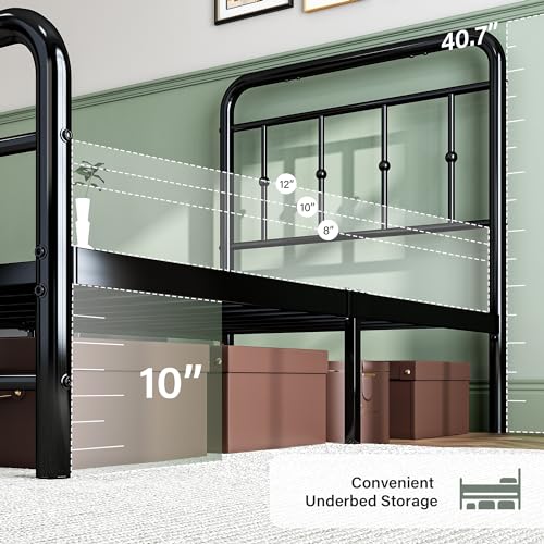 Catrimown Twin XL Bed Frame with Vintage Headboard and Footboard, Victorian Style, Wrought Iron, Under Bed Storage, No Box Spring Needed, Noise Free, Heavy Duty, Black