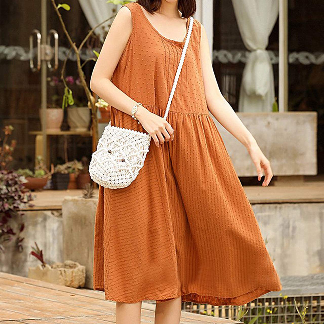 CHIC DIARY Women Cotton Crochet Crossbody Bag Handmade Woven Beach Bohemian Shoulder Purse (White)