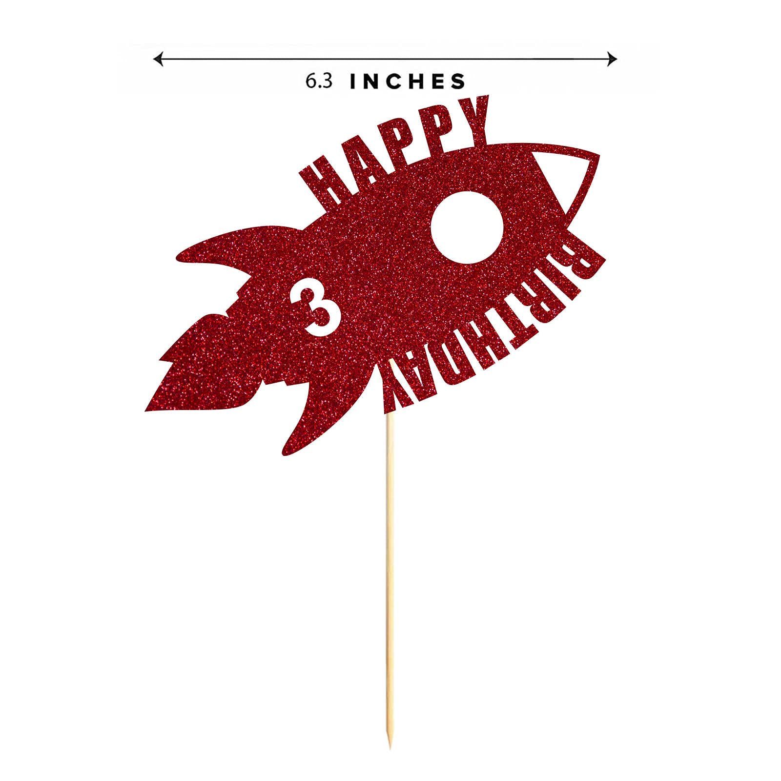 Red Rocket 3rd Birthday Cake Topper, Glitter Boy Girl Space 3 Years Birthday Party Decoration