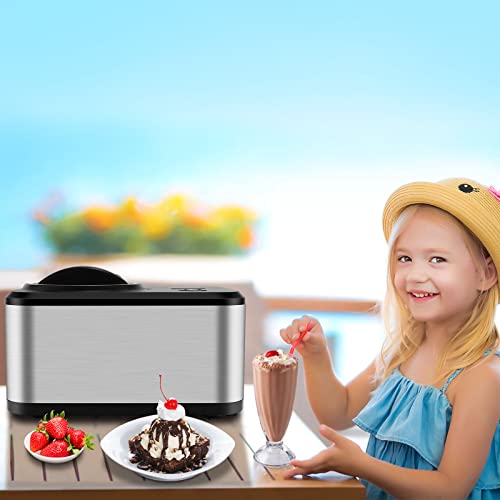 KUMIO 1.5 Quart Ice Cream Maker with Compressor, No Pre-Freezing, 4 Modes Ice Cream Maker Machine with LCD Display, Timer, Automatic Gelato & Yogurt Machine, Stainless Steel