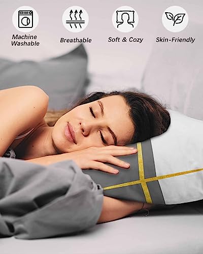 Edwiinsa Grey White Pillow Covers Standard Size Set of 2 20x26 Bed Pillow, Luxury Yellow Lace Modern Abstract Art Aesthetics Plush Soft Comfort for Hair/Skin Cooling Pillowcases with Envelop Closure