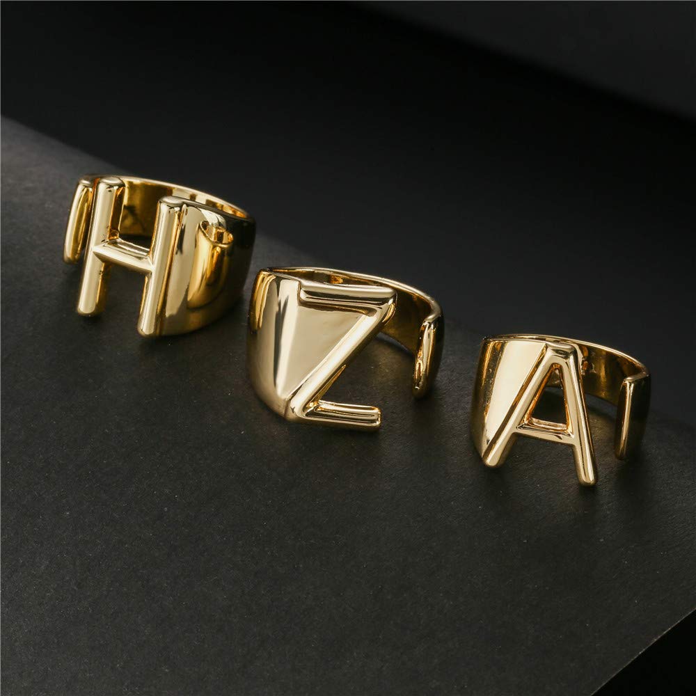 cmoonry 18K Gold Plated Initial Rings for Women Men Statement Open Letter Ring Adjustable Party Jewelry Birthday Gift (N)