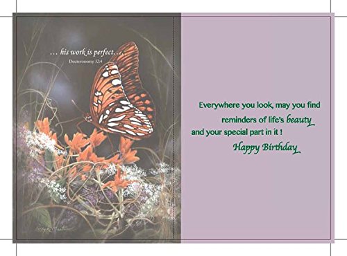 Gracefully Yours Blessed Birthday Greeting Cards Featuring Butterflies by Artist Larry Martin, 12, 4 Designs/3 Each with Scripture Message