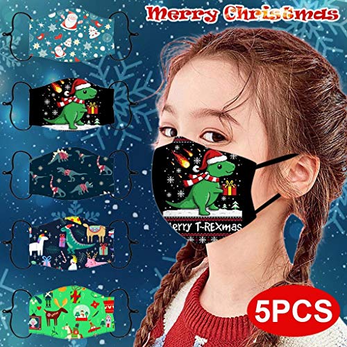 Walsent 5PCS Children Cute Print Washable and Adjustable Face Bandanas for Kids Outdoor Protective Stay Safe Face Bandanas, Christmas Decorations